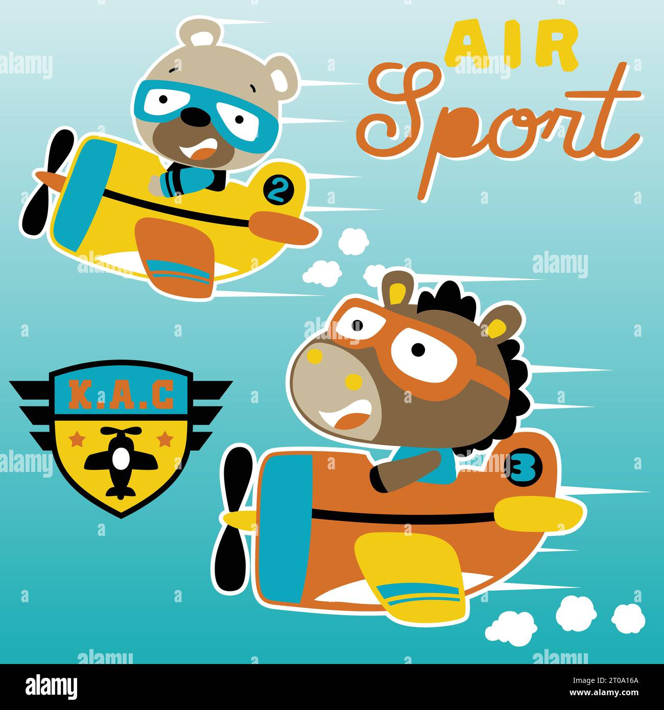 bear and horse in race of plane, vector cartoon illustration Stock ...