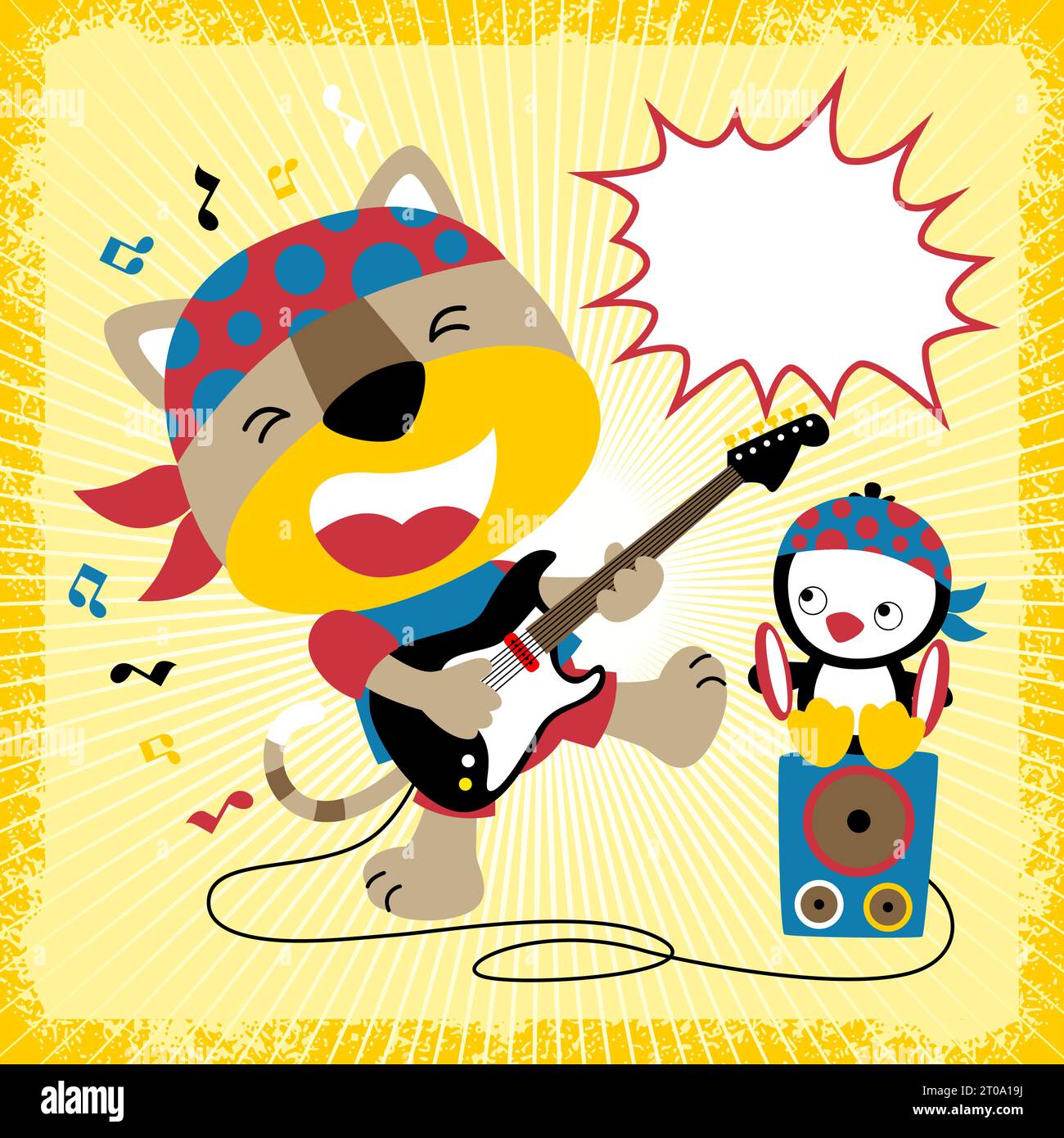 vector cartoon of funny cat with penguin in music concert Stock Vector ...