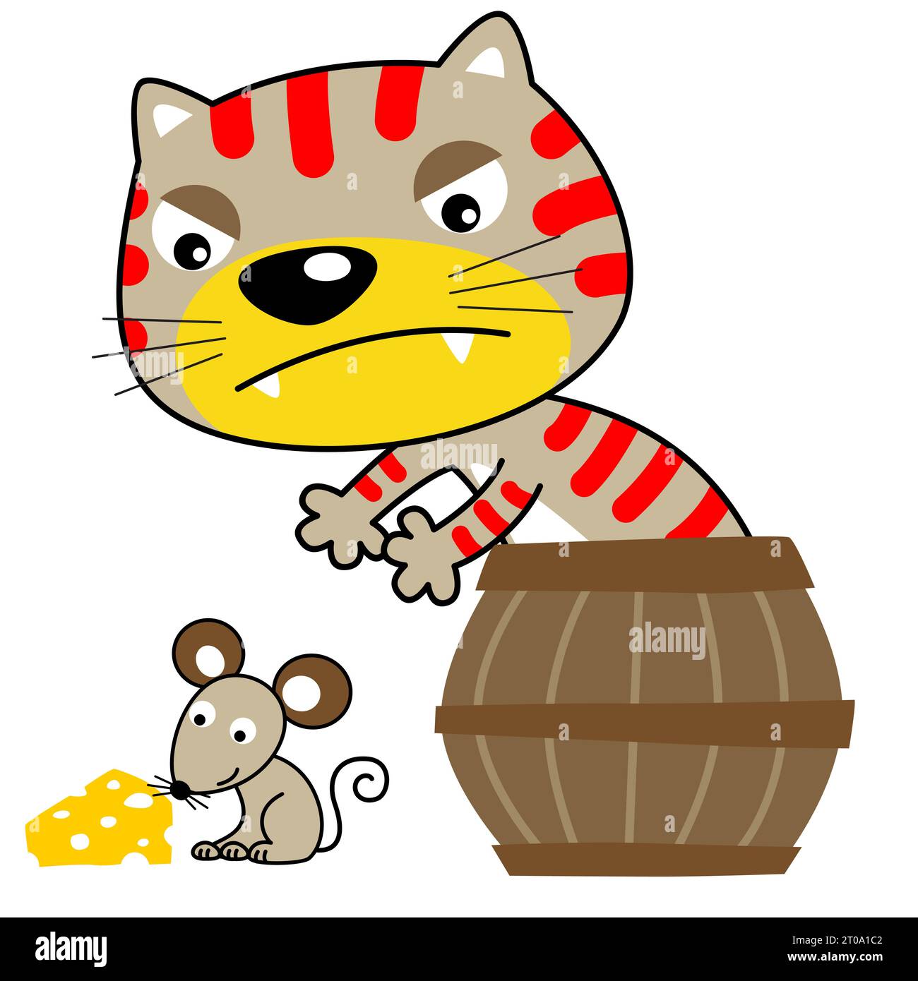 vector cartoon of cat on wooden barrel try to catch a mice Stock Vector ...