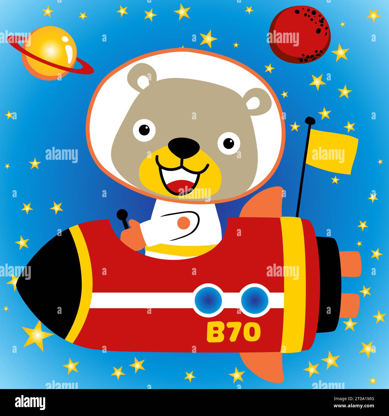 vector cartoon of cute bear in astronaut costume on rocket ship in ...