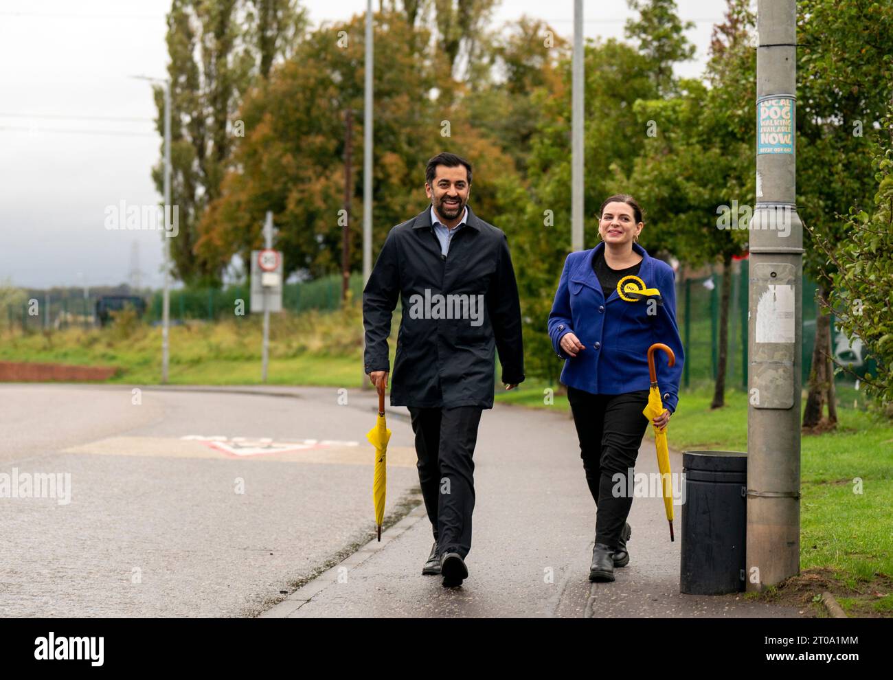 SNP leader Humza Yousaf and SNP candidate Katy Loudon outside the ...