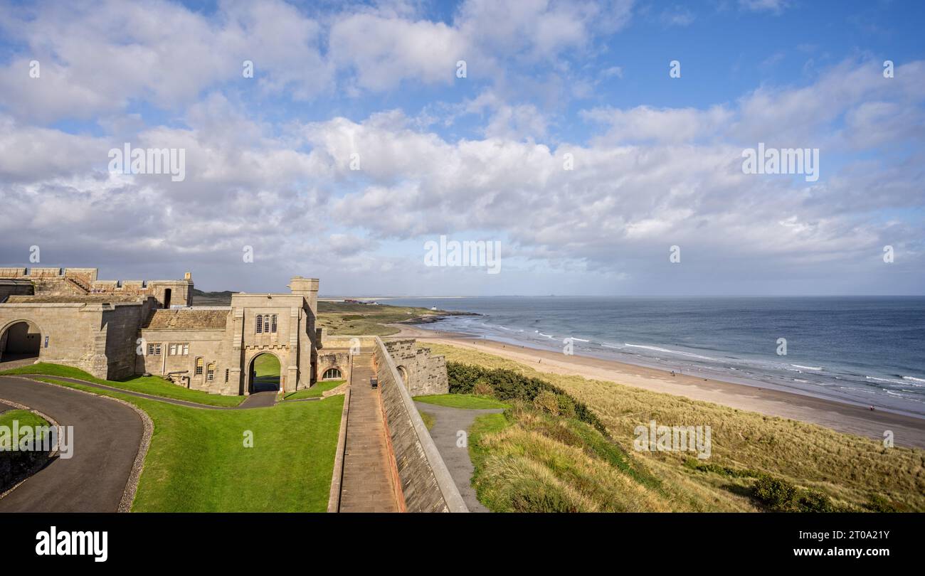 View of the battlements and coast from Bamburgh Castle, Bamburgh ...