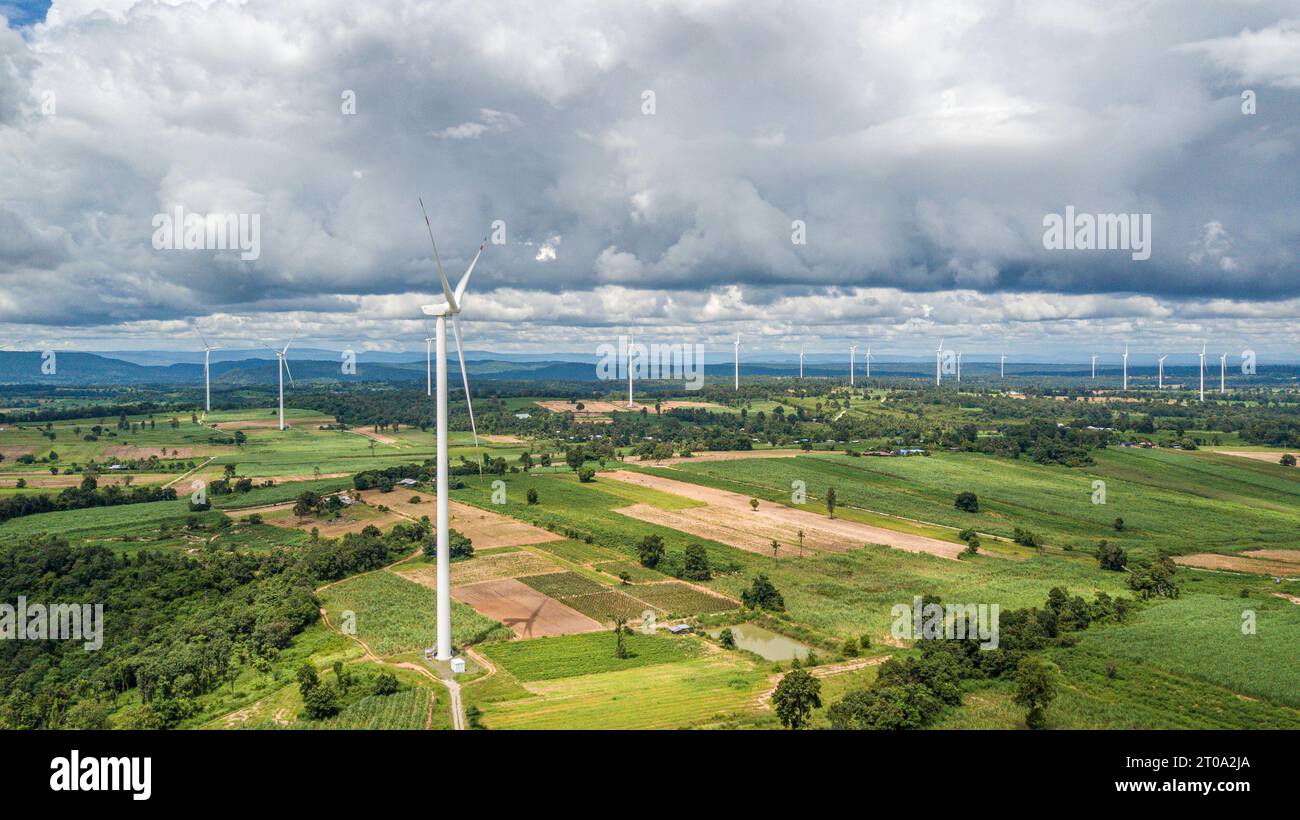 Chaiyaphum. 5th Oct, 2023. This aerial photo taken on Oct. 5, 2023 shows China's Goldwind wind ...