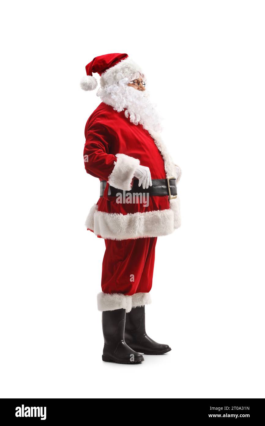 Full length profile shot of santa claus standing isolated on white ...