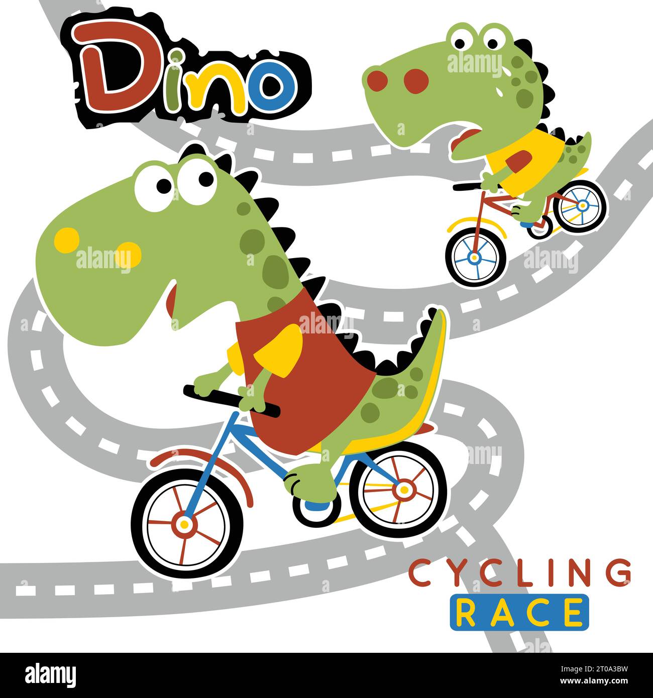 Funny dinosaurs riding bicycle, vector cartoon illustration Stock ...