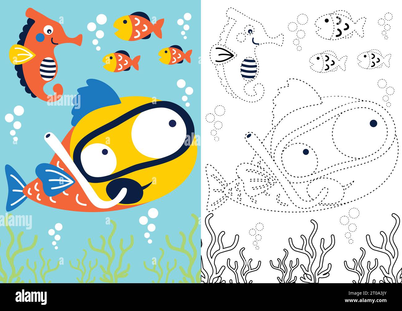 vector cartoon of marine animals, fish wearing diving goggles ...