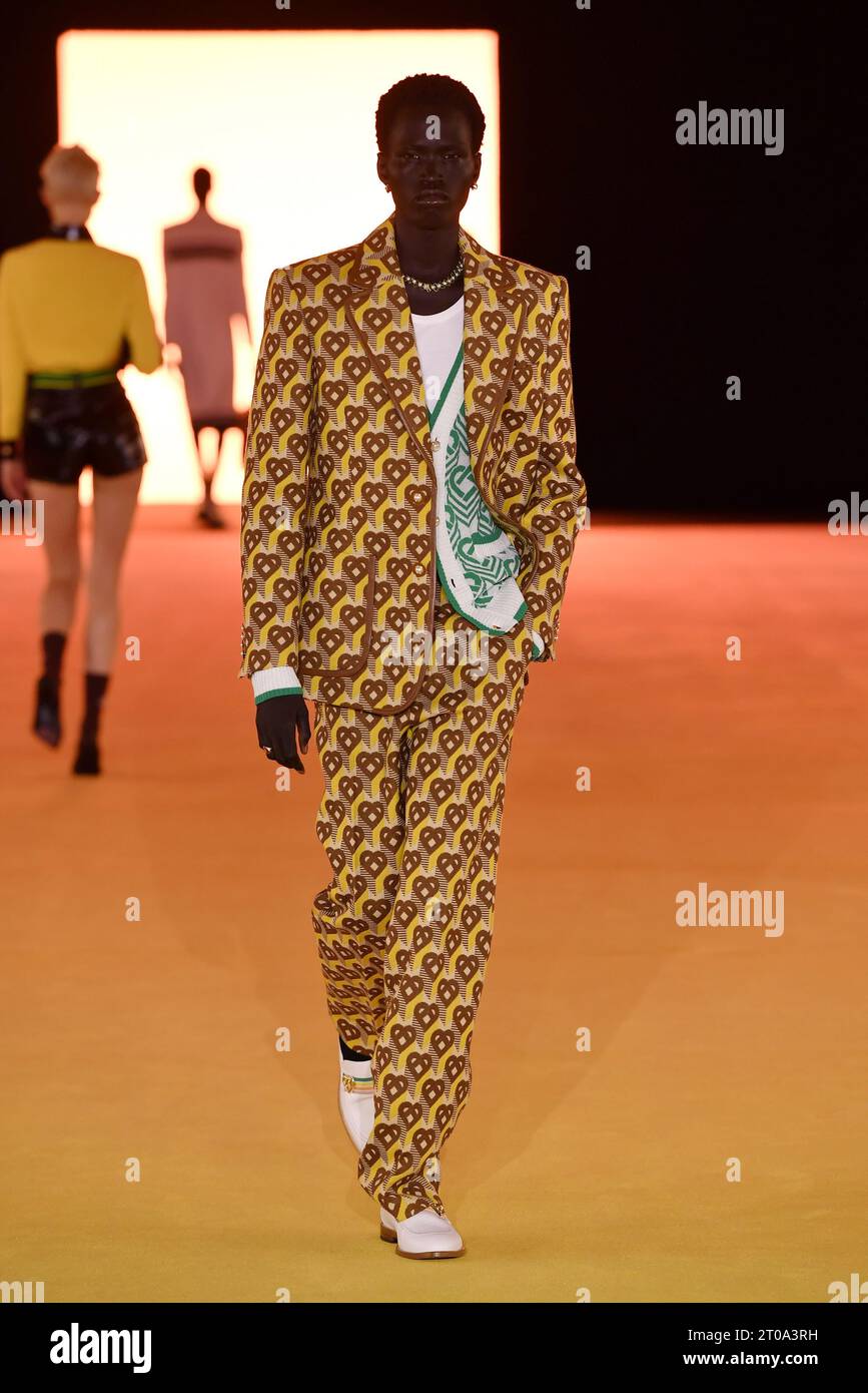 Model Mamuor Majeng walks on the runway at the Casablanca fashion show ...