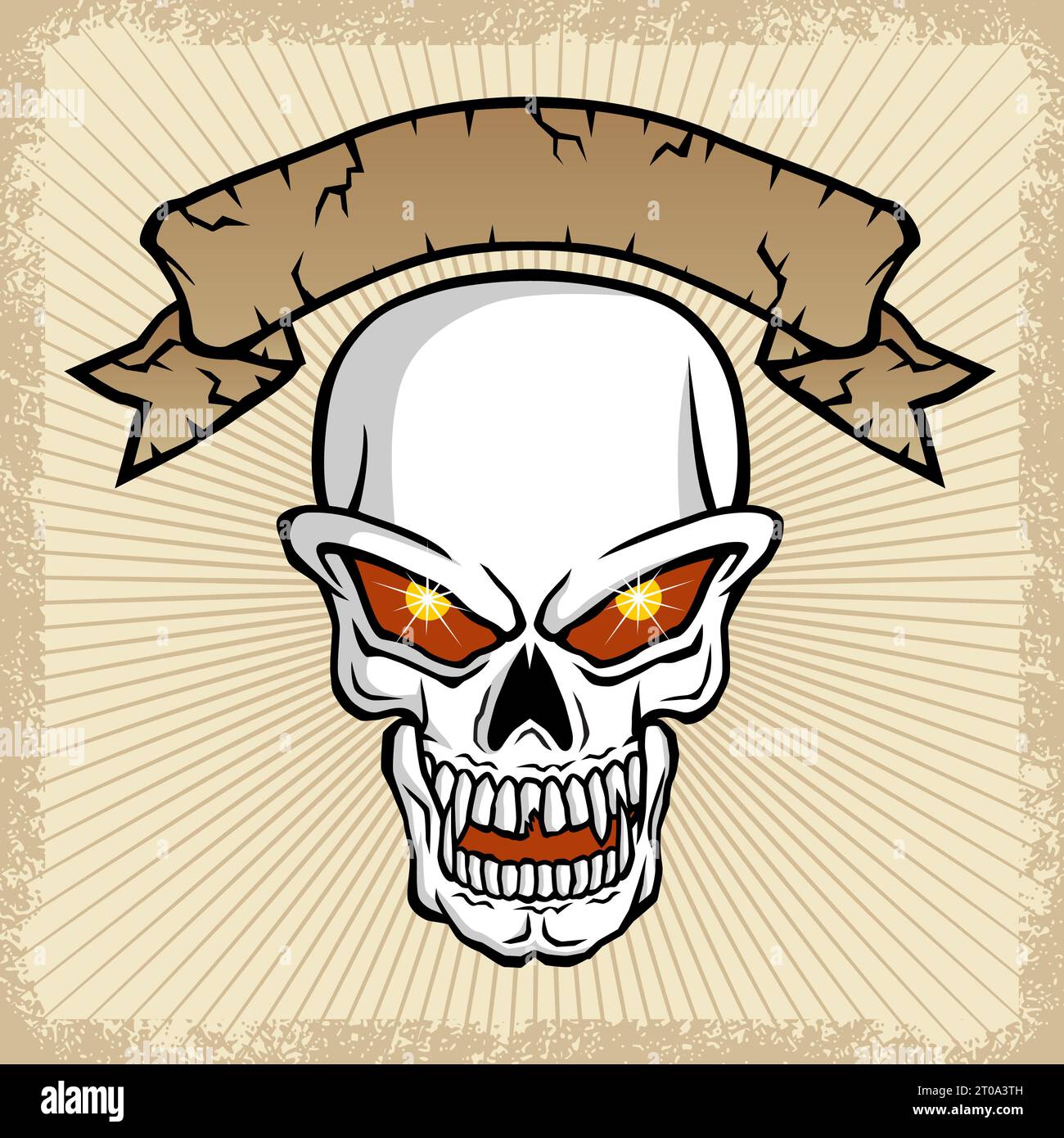 vector illustration of skull with ribbon on grunge frame border Stock ...