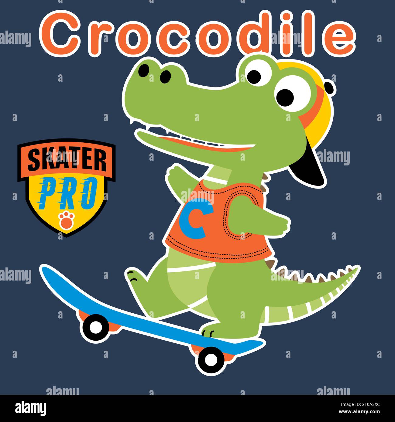 Funny crocodile playing skateboard, vector cartoon illustration Stock ...