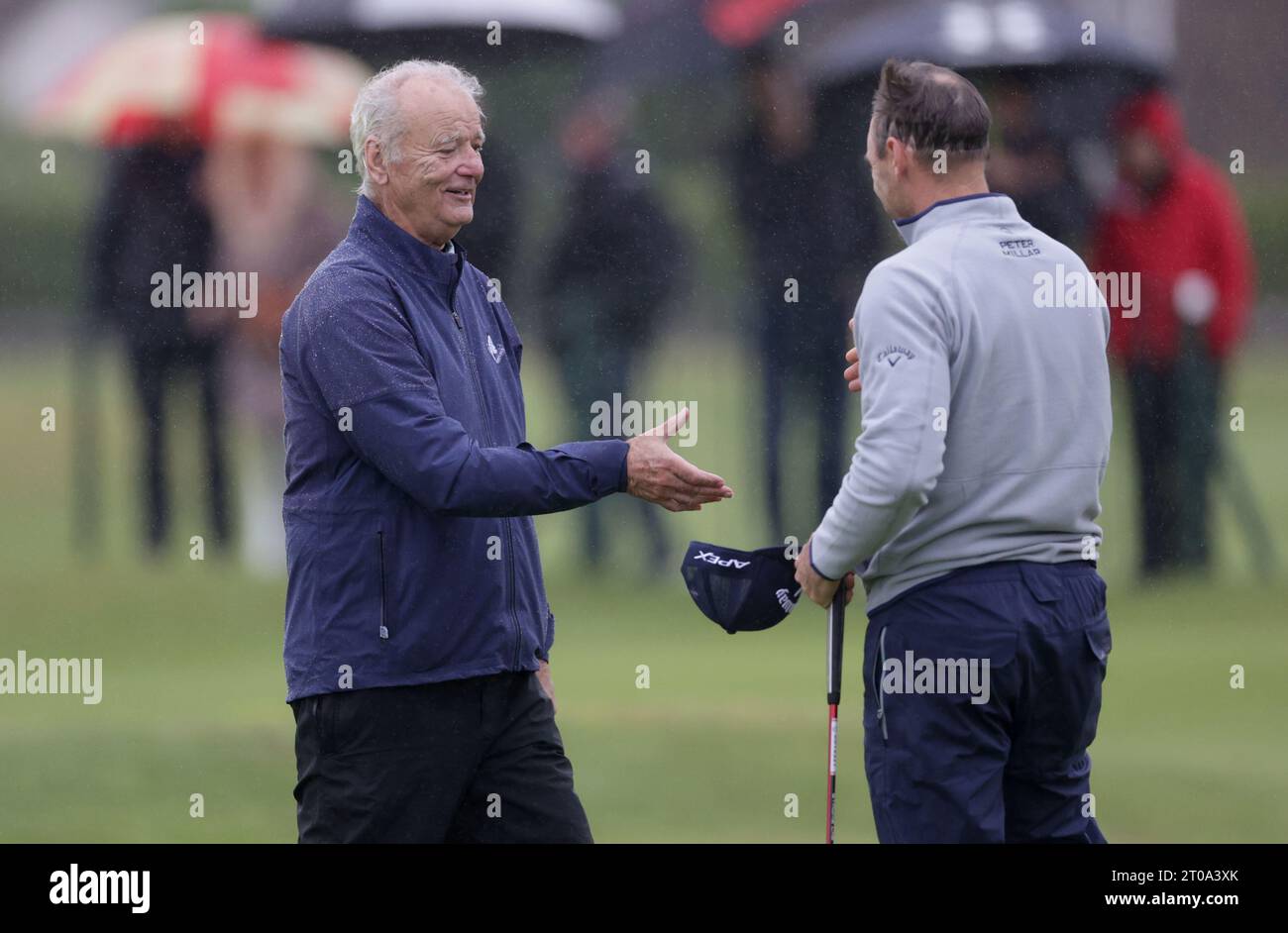 Bill Murray on the 18th green after finishing his round during day one ...