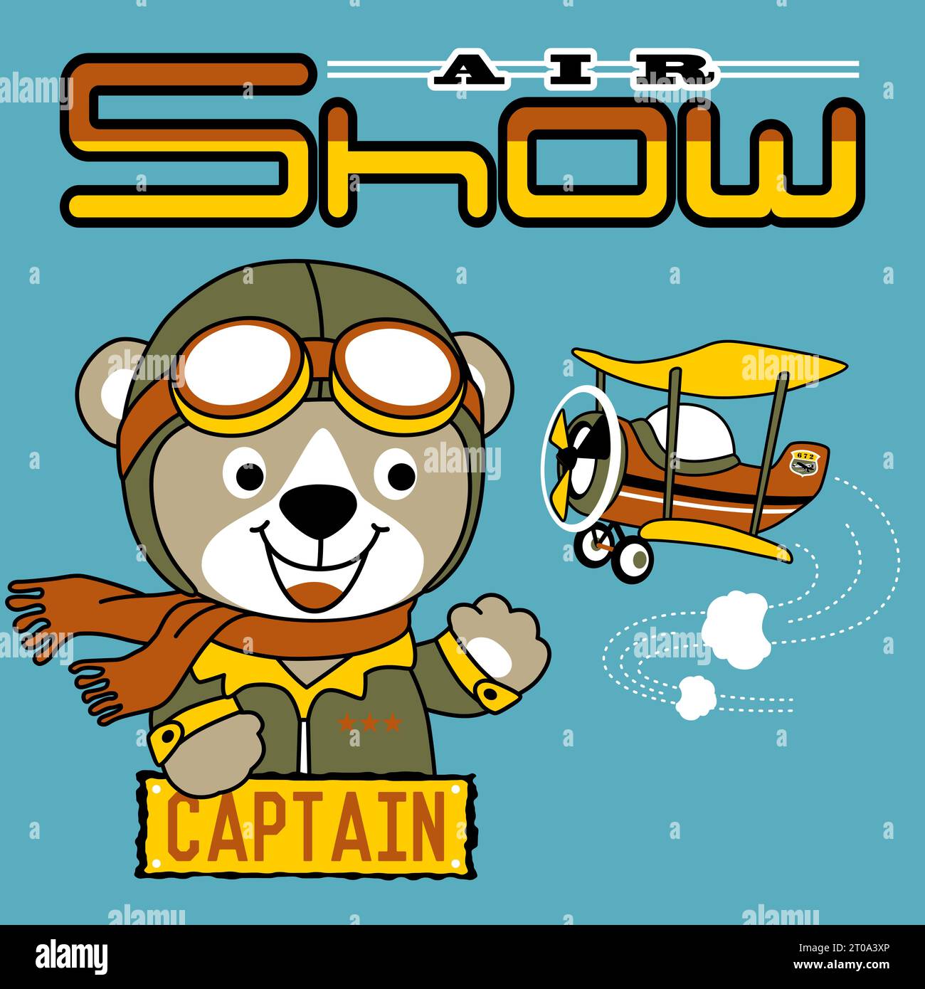 vector cartoon of funny bear in pilot costume with vintage airplane ...