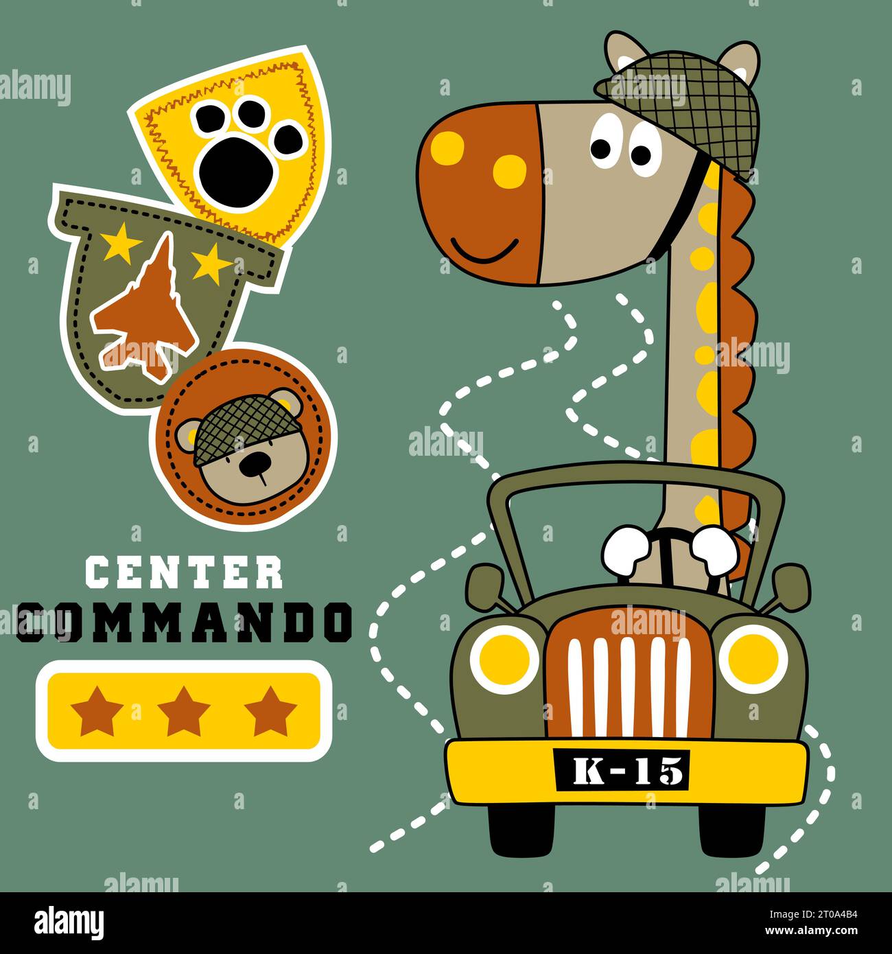 vector cartoon of cute giraffe soldier driving military jeep with ...