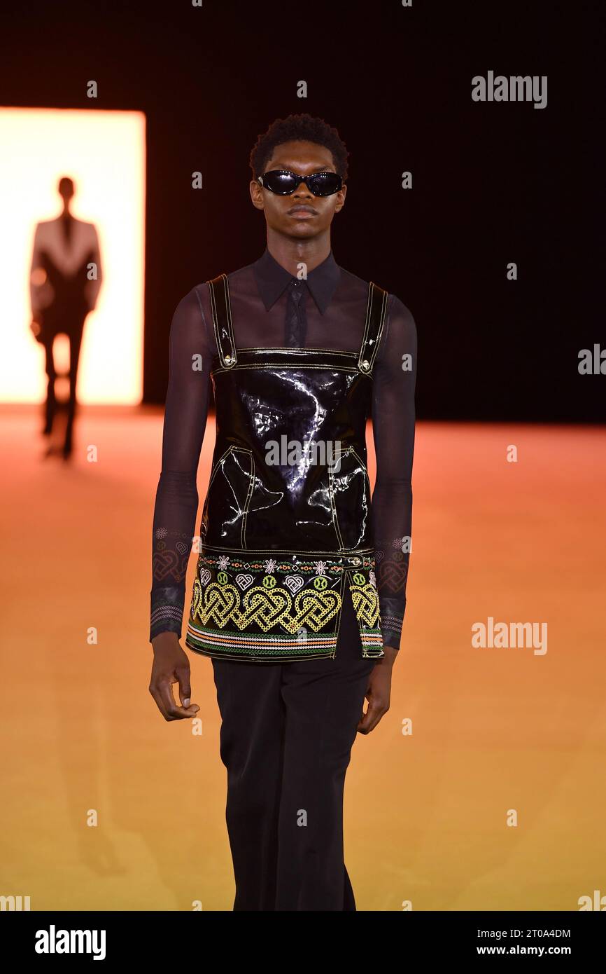 Model Zaquel Mendes walks on the runway at the Casablanca fashion show ...