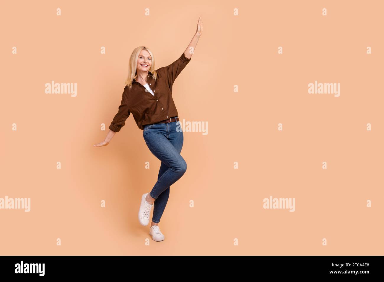 Full body length photo of young funky woman dancing careless wear ...