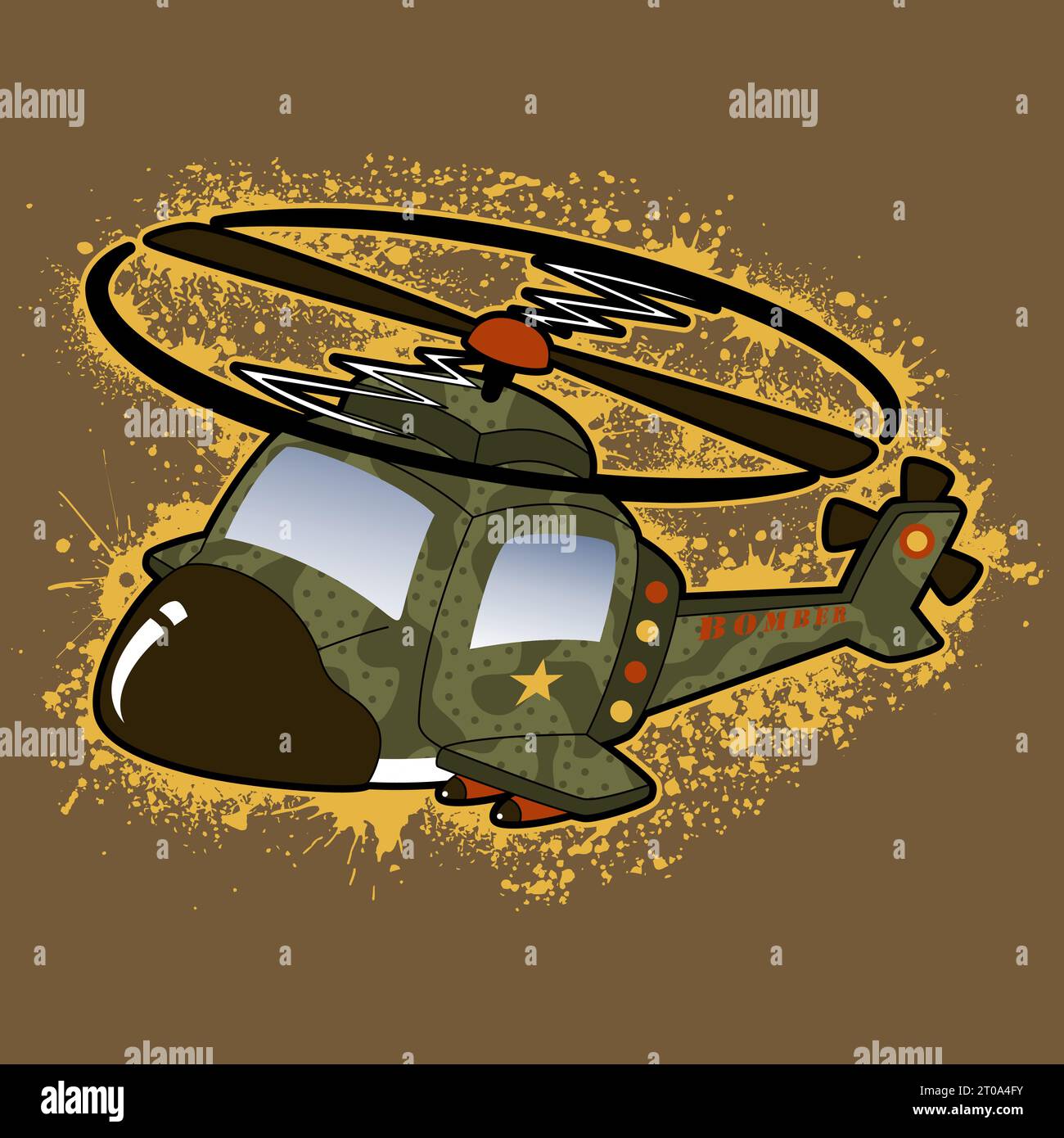helicopter army with splatter, vector cartoon illustration Stock Vector ...