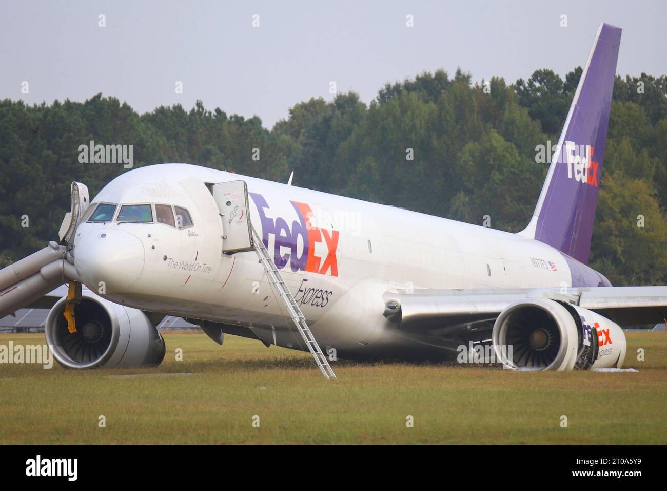 A FedEx 757 sits on a landing strip Thursday, Oct. 5, 2023 at the ...