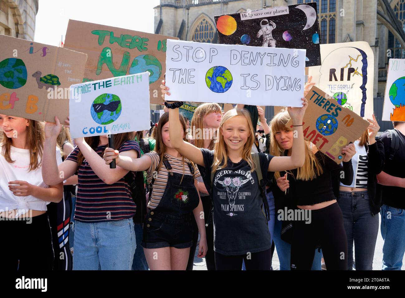 Bath college students and school kids carrying climate change placards ...