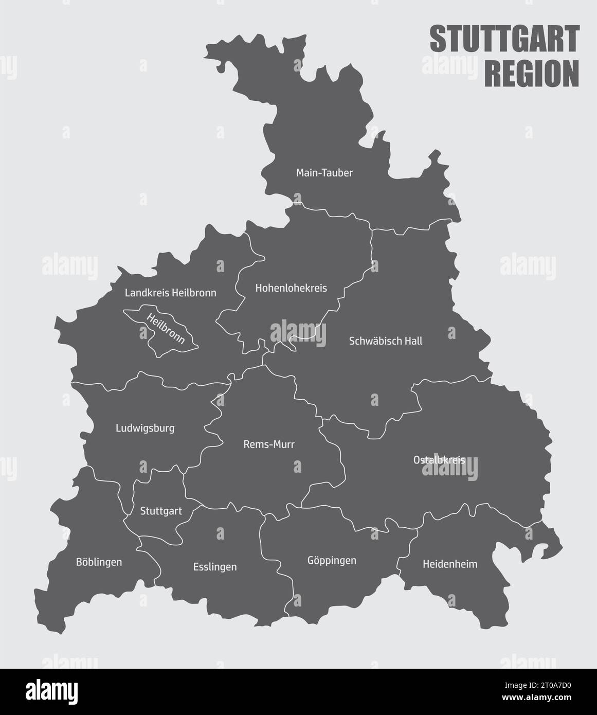 Stuttgart Region administrative map isolated on gray background ...