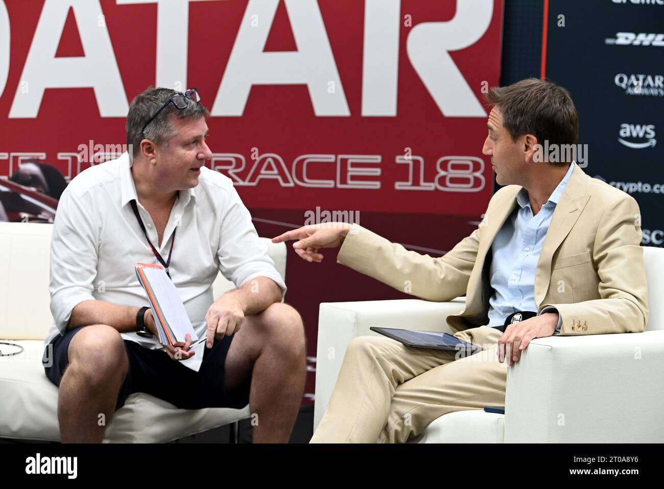 Doha, Qatar. 05th Oct, 2023. (L to R): David Croft (GBR) Sky Sports ...