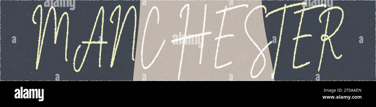 Graphic with lettering of the city MANCHESTER in handwriting style ...