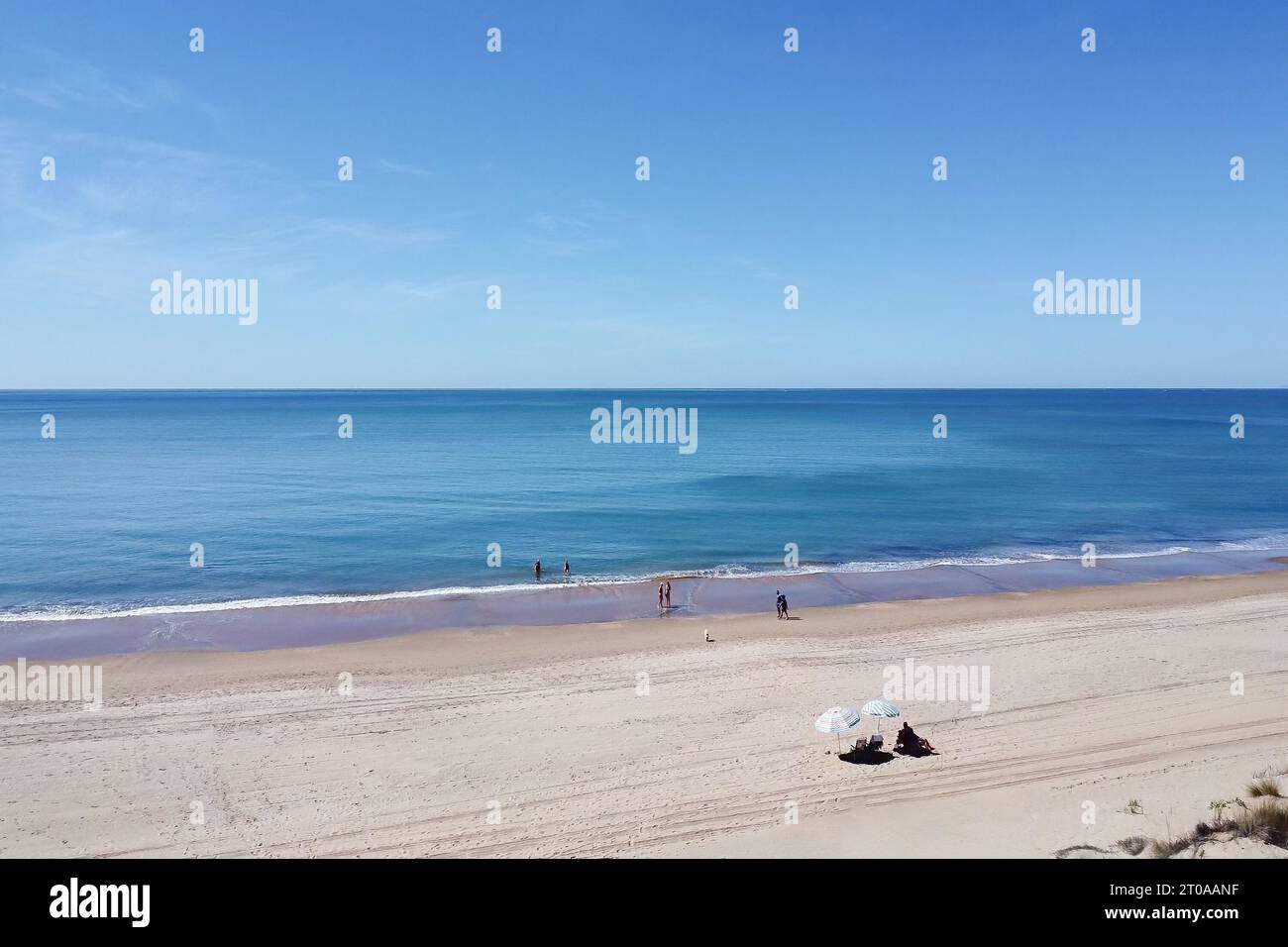 Aerial drone view of Punta Umbria beach in natural area Los Enebrales ...