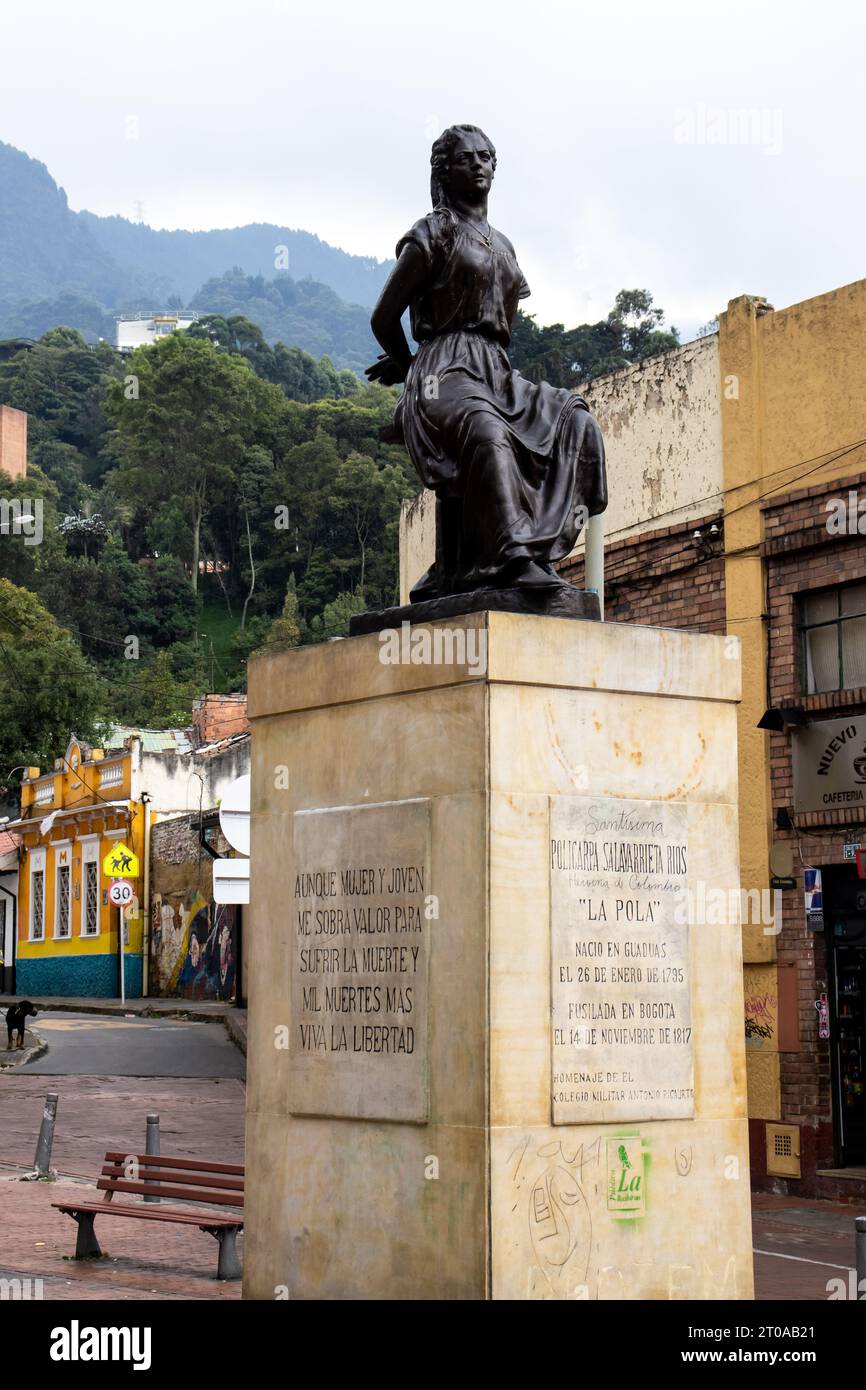 BOGOTA, COLOMBIA - MAY 22nd 2023. Monument to the Colombian heroine ...