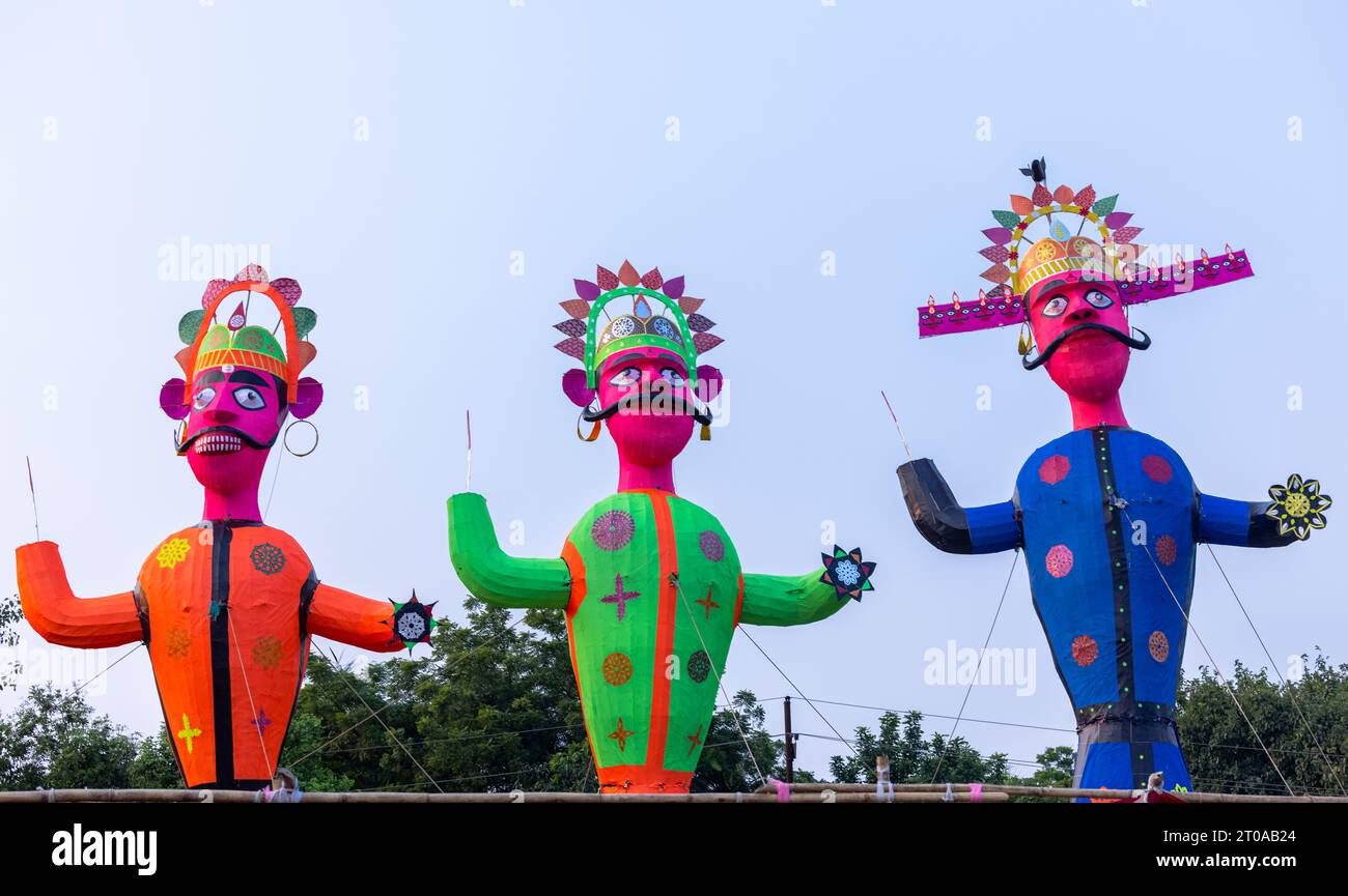 Handmade colorful Ravan sculpture during Dussehra festival in India ...