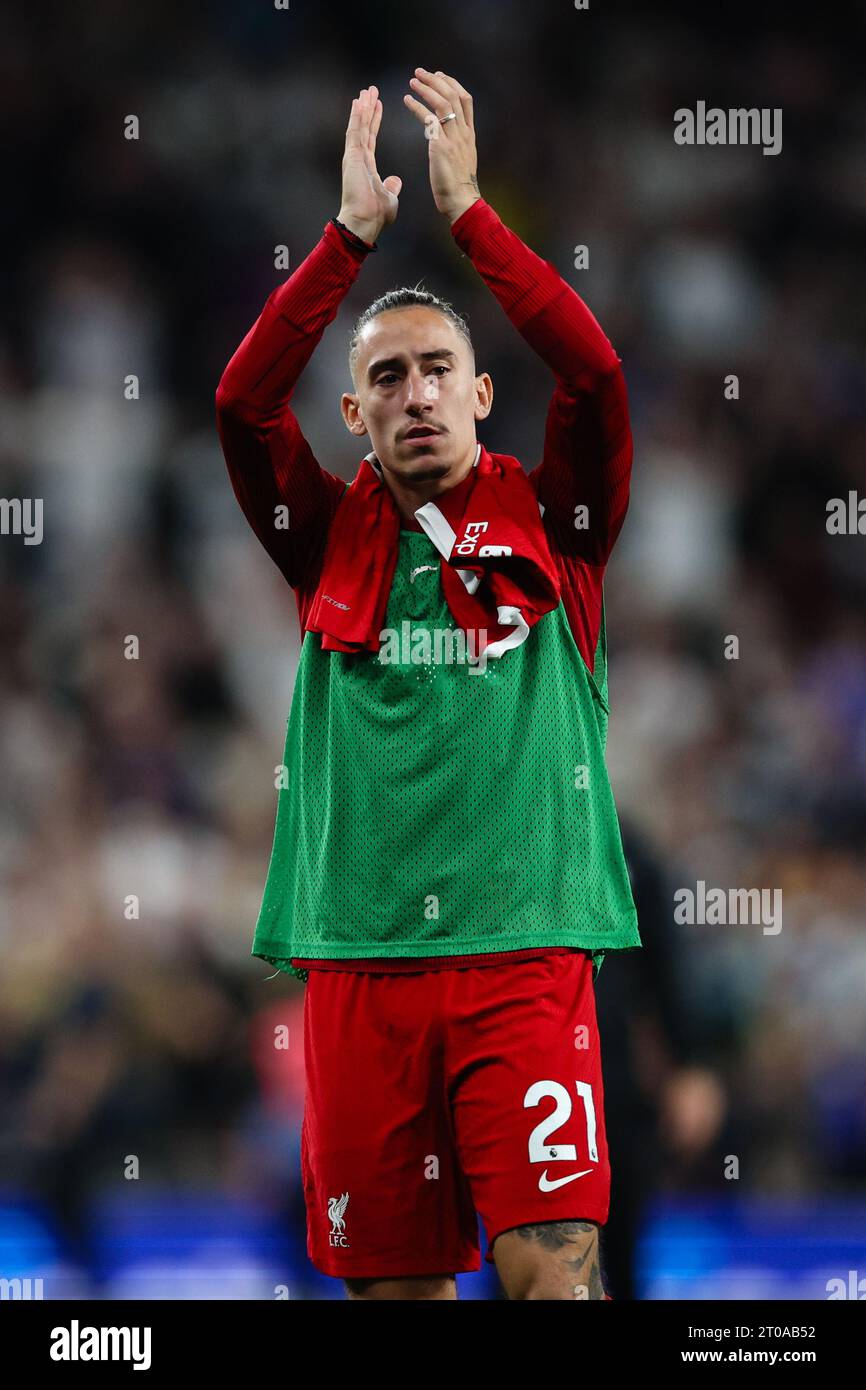LONDON, UK - 30th Sep 2023: Kostas Tsimikas of Liverpool applauds the ...