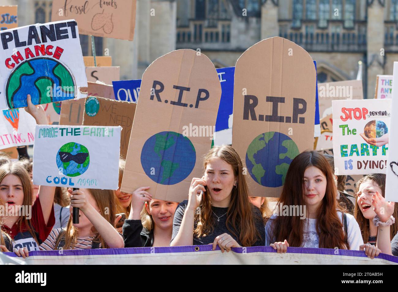 Bath college students and school kids carrying climate change placards ...