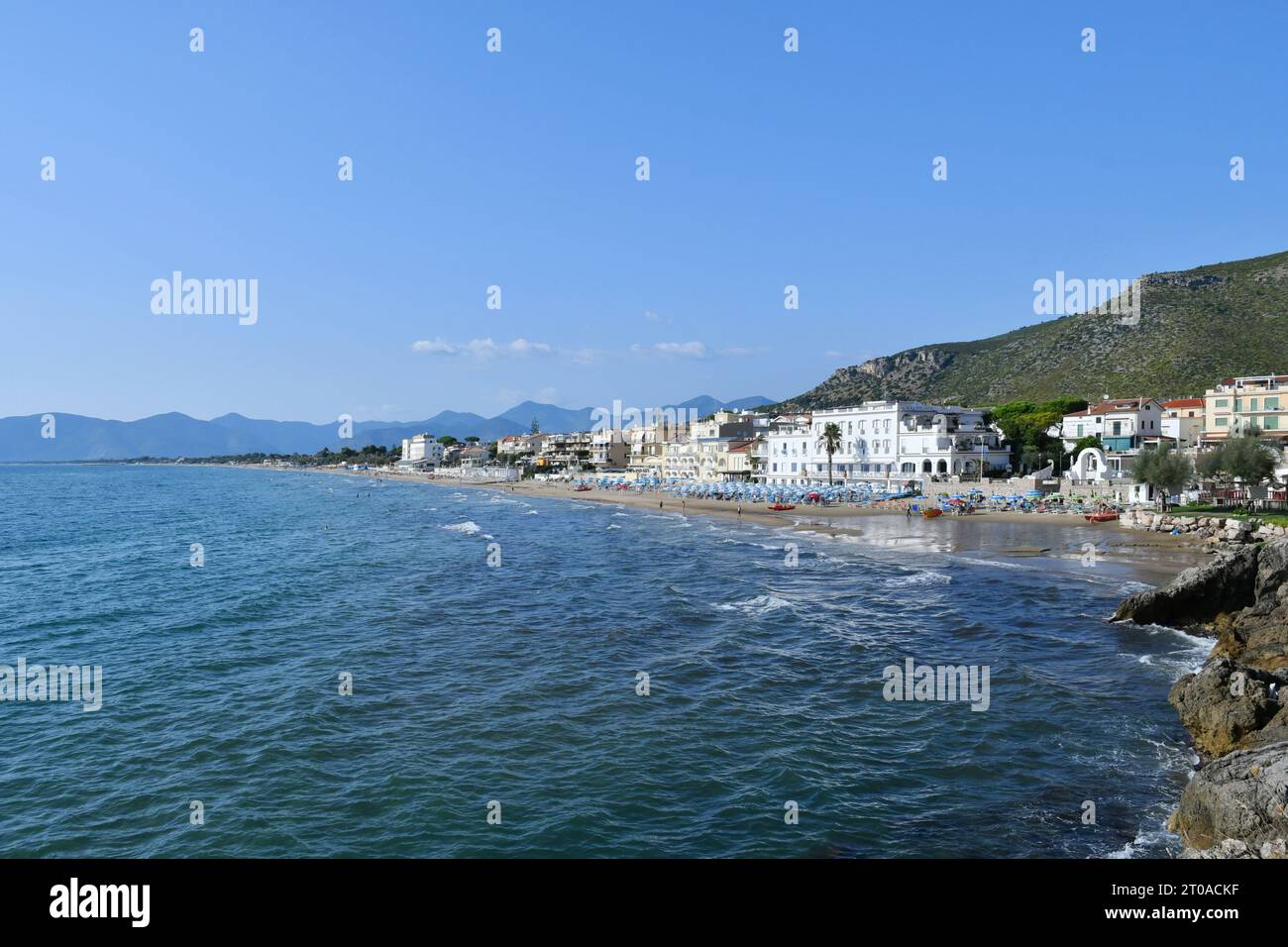 View of the beach of Sperlonga, a seaside village in the province of ...