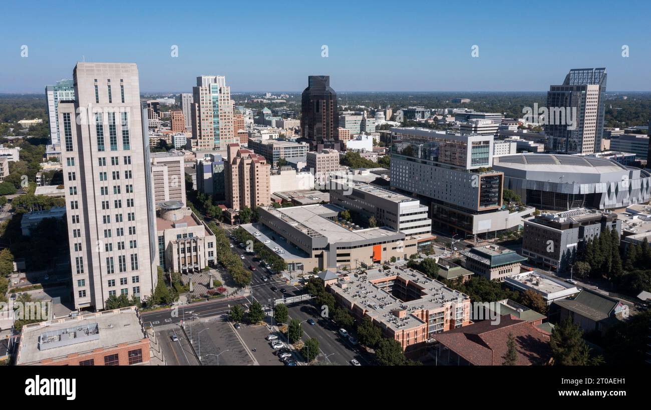 Afternoon aerial view of the downtown skyline of Sacramento, California ...