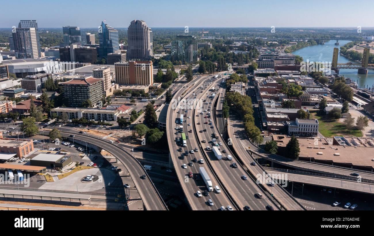 Afternoon aerial view of the downtown skyline of Sacramento, California ...