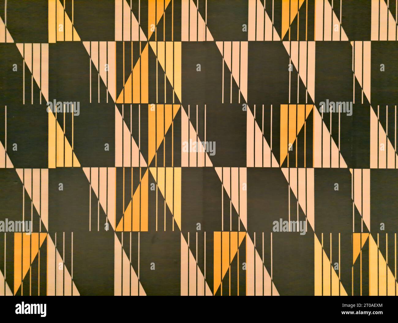 Abstract triangular geometric texture in black, peach, yellow, and ...