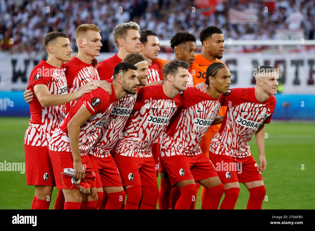 SC Freiburg's players stand together for the team photo before the UEFA ...