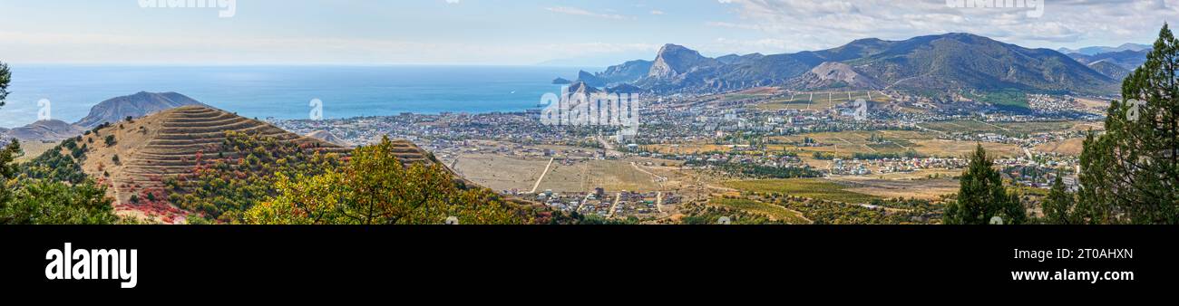 Panoramic view of Sudak valley from Ai-Georg mountain, Sudak, Crimea ...