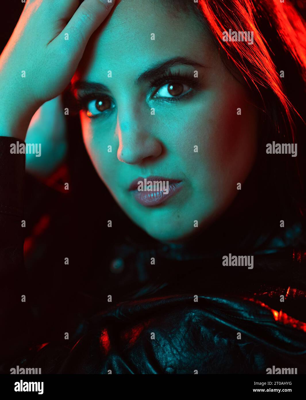 Stylish colorful neon portrait of a pretty woman Stock Photo - Alamy