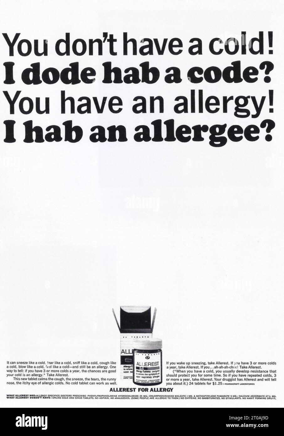 1960s Allerest for allergy ad Stock Photo - Alamy