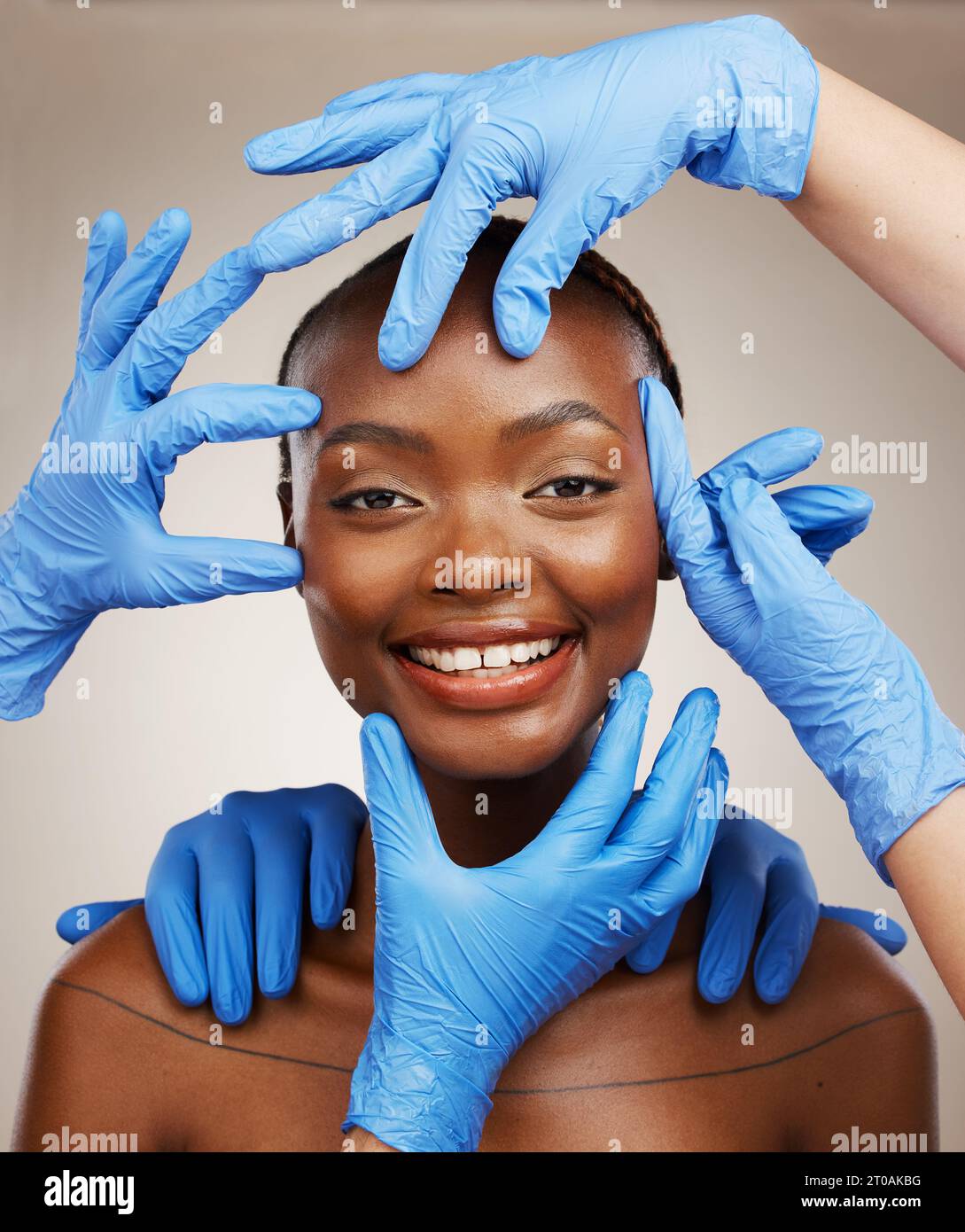 Portrait, hands and plastic surgery with a black woman patient in ...