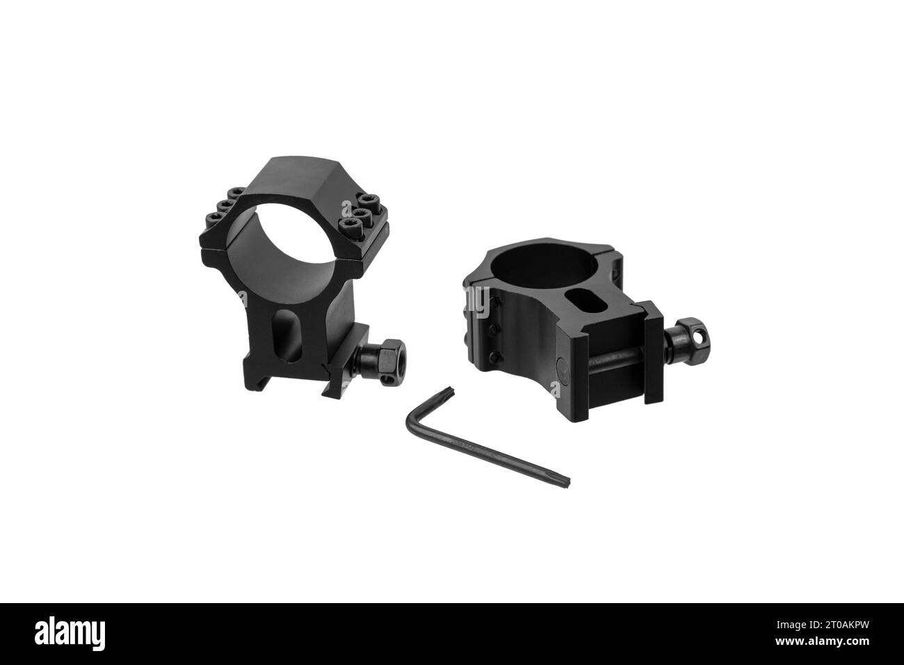 Quick disconnect mount made for holding a scope on a rifle isolated on ...