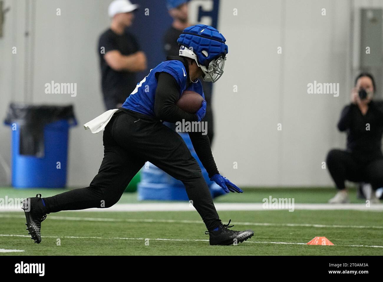Indianapolis Colts' Jonathan Taylor runs a drill during an NFL football ...