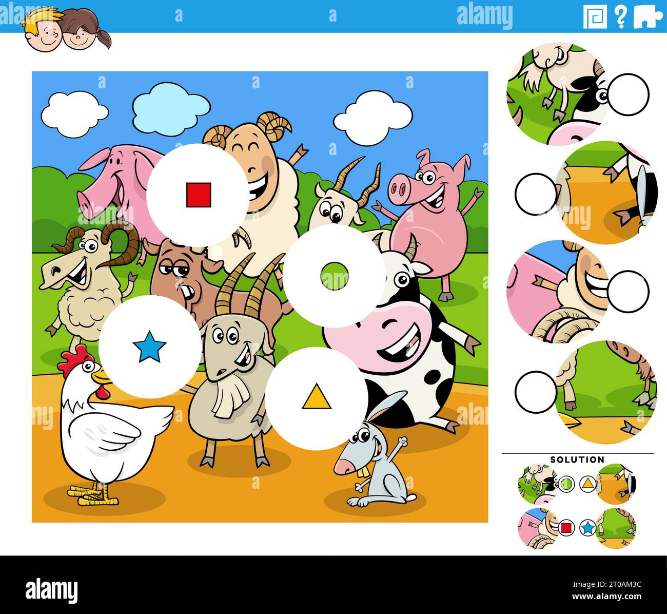 Cartoon illustration of educational match the pieces jigsaw puzzle ...