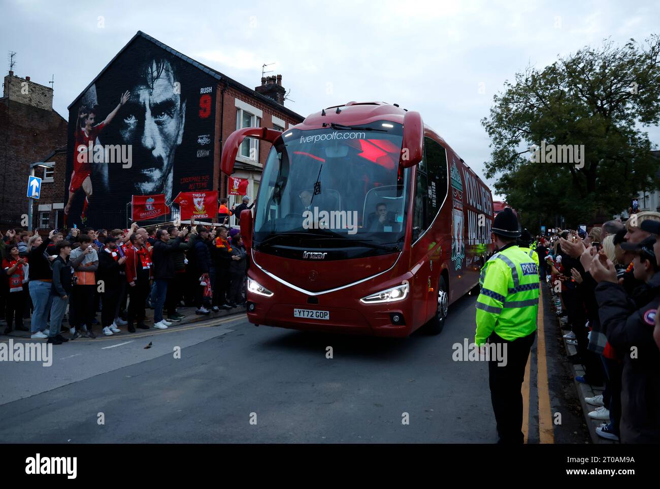 The Liverpool team bus arrives for the UEFA Europa League Group E match ...