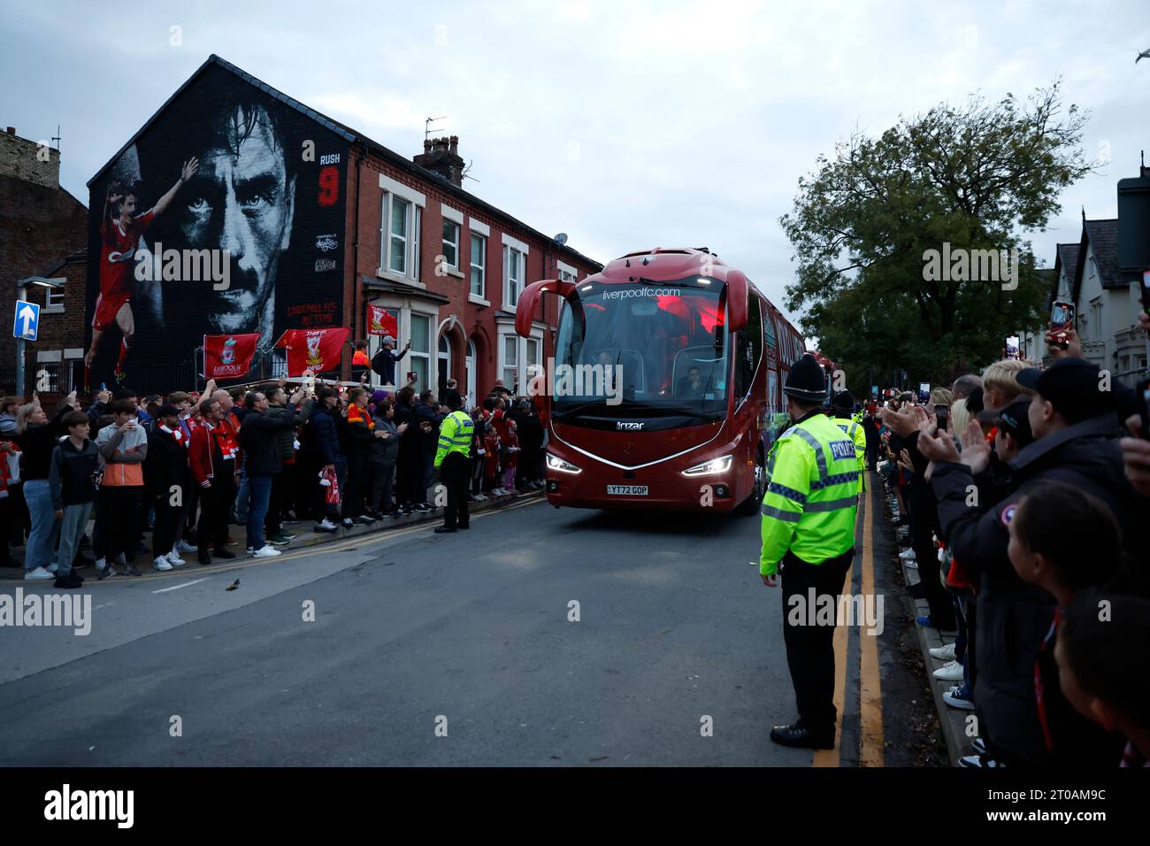 The Liverpool team bus arrives for the UEFA Europa League Group E match ...