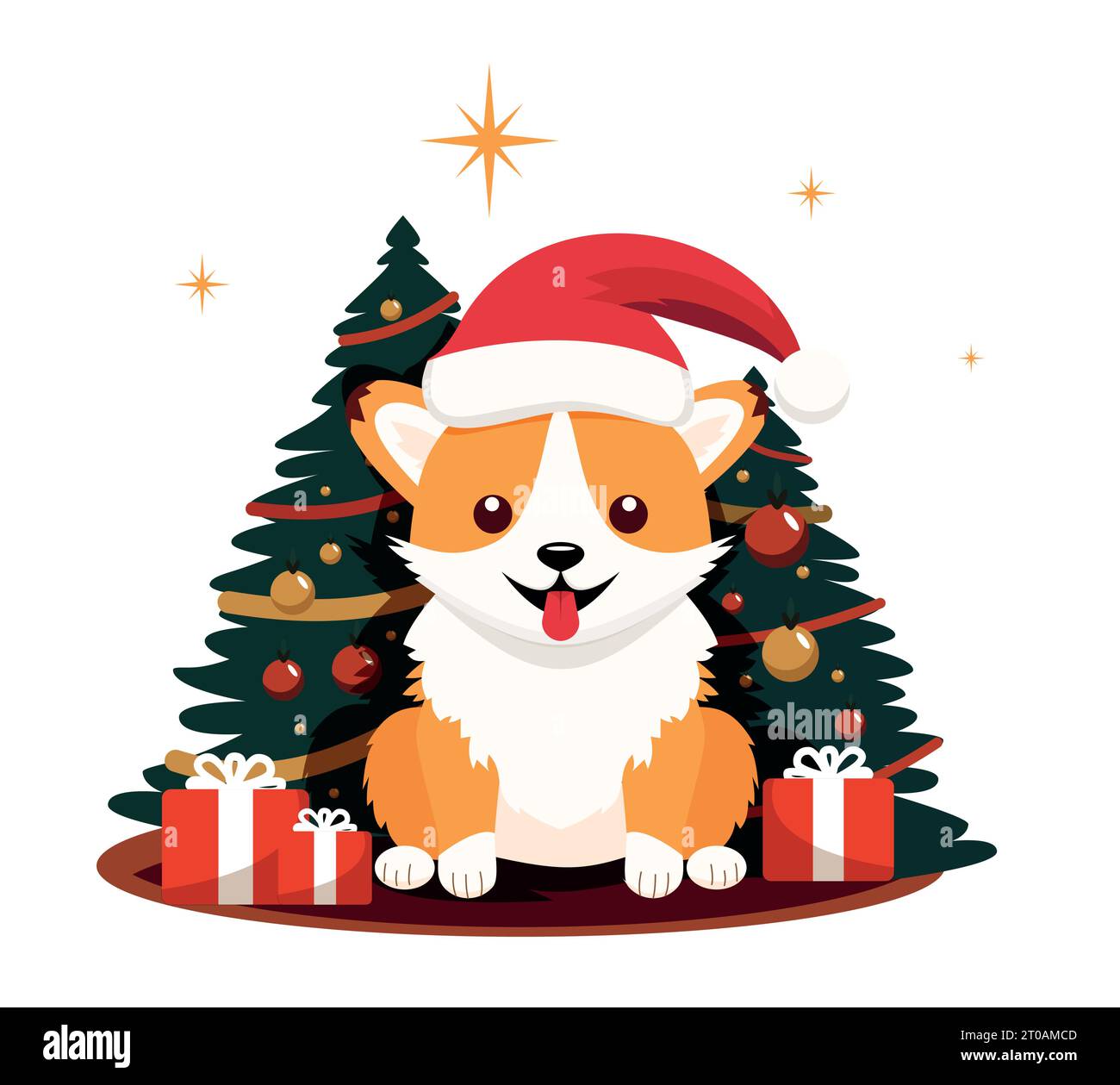 Christmas poster featuring a portrait of a dog wearing a Santa hat ...