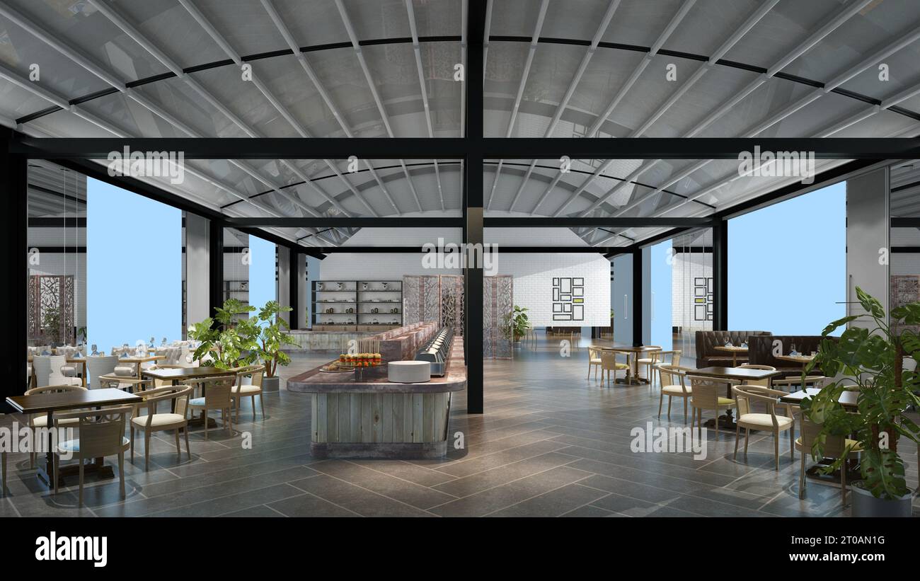 3d render of cafe restaurant interior Stock Photo - Alamy