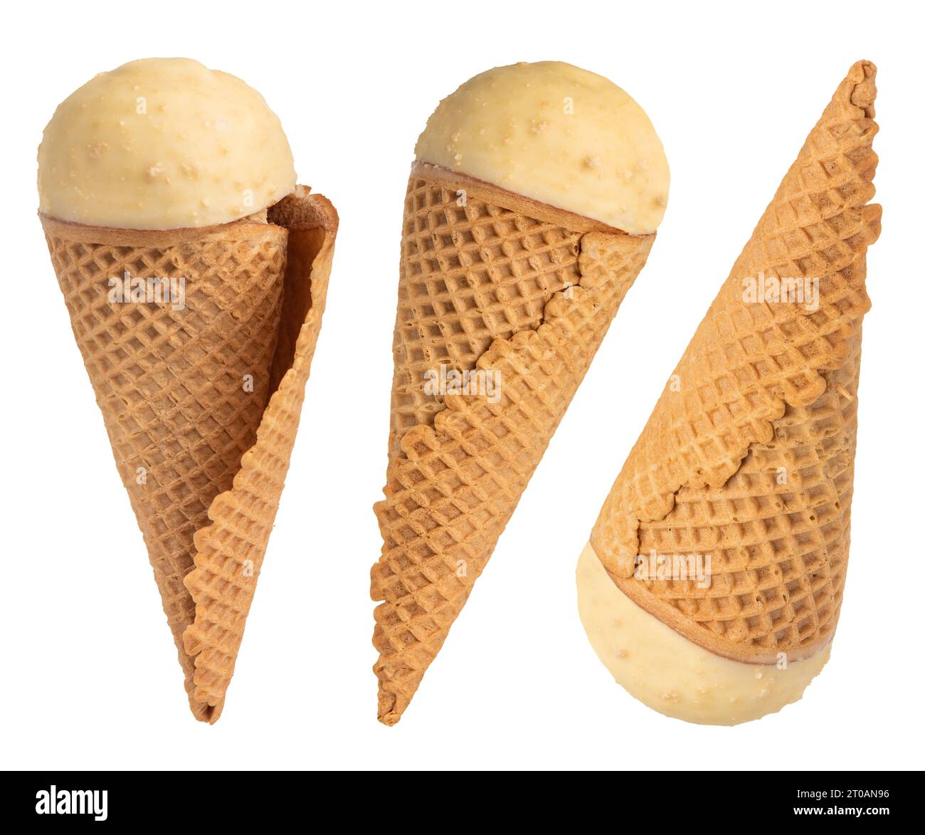 Two ice creams in a vanilla waffle cup on a white isolated background ...