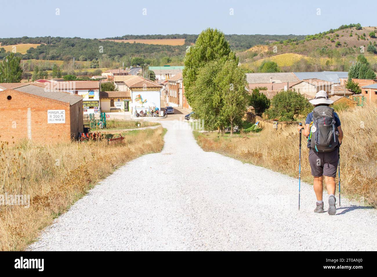 Pilgrims backpacking walking the long distance Spanish Camino de ...