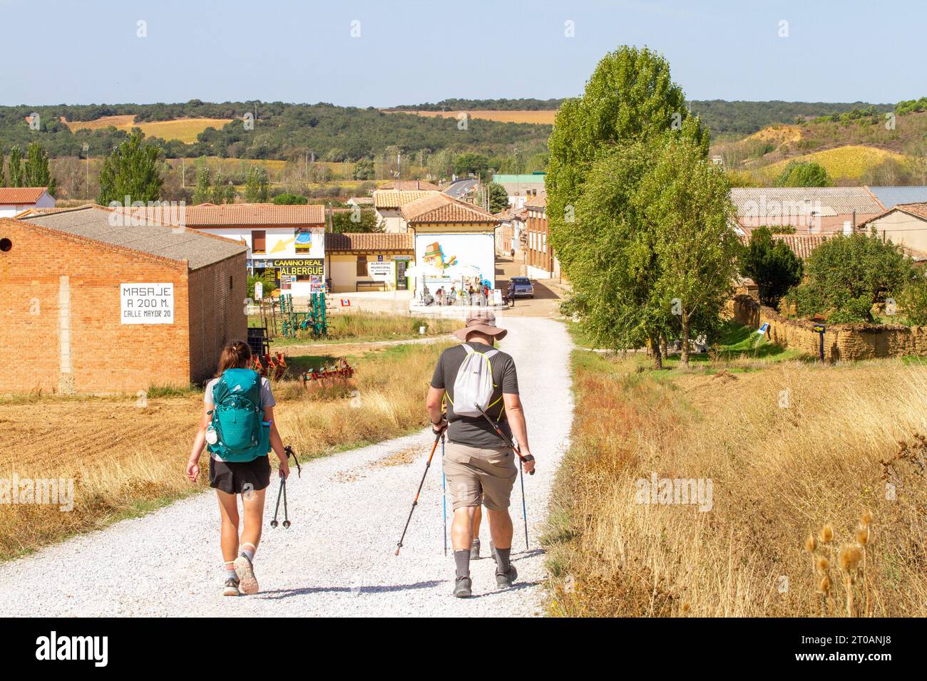 Pilgrims backpacking walking the long distance Spanish Camino de ...