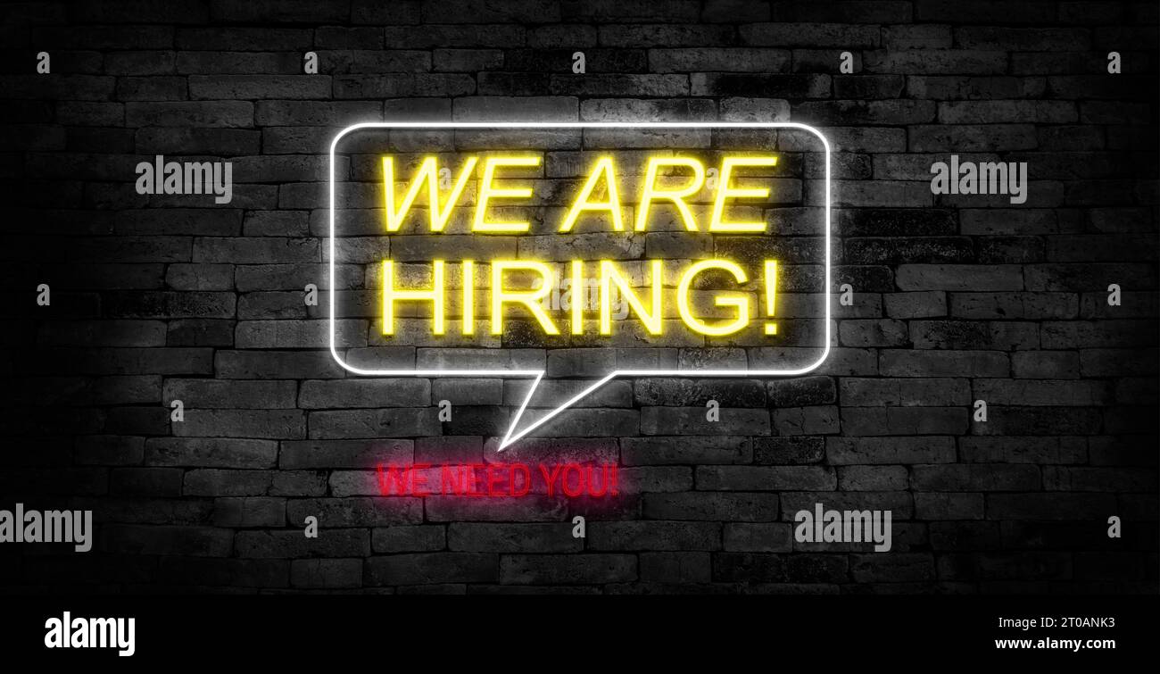 Vector realistic isolated neon sign of We Are Hiring logo for ...