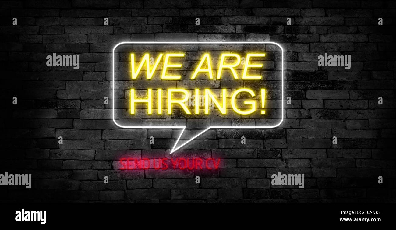 Vector realistic isolated neon sign of We Are Hiring logo for ...